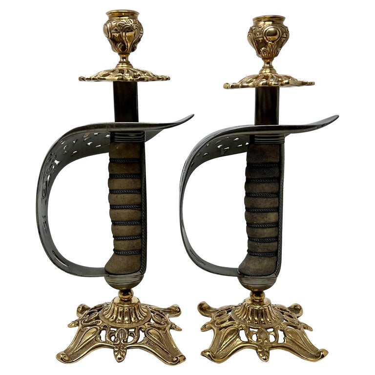 Pair Antique Sword-Handle Candlesticks circa 1880 For Sale at 1stDibs