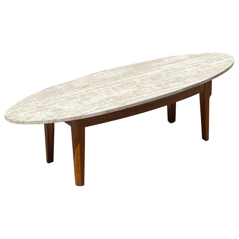 Table basse en pierre travertin italienne du milieu du siècle En vente ...