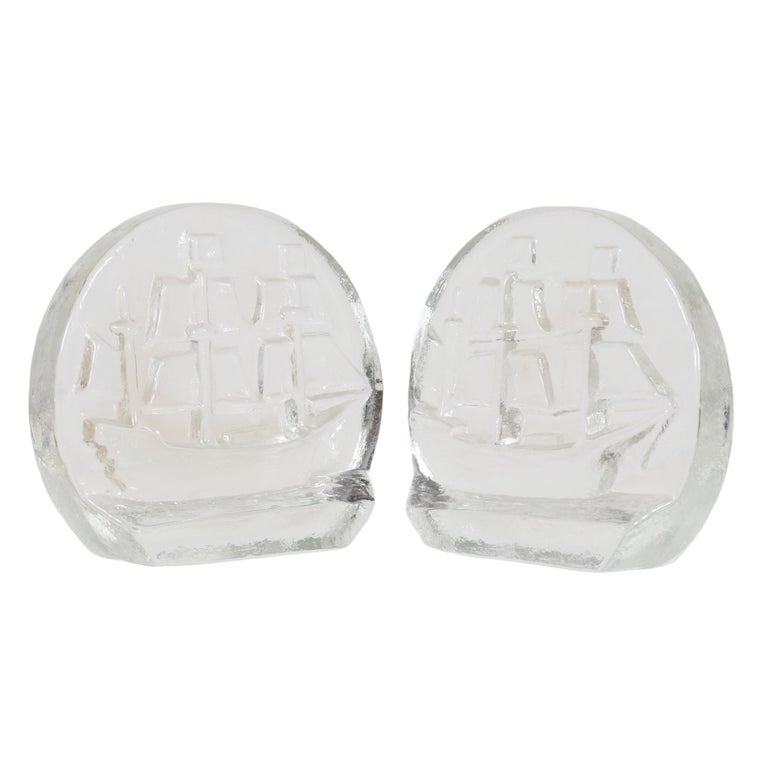 Blenko Glass Ship Bookends, a Pair For Sale at 1stDibs