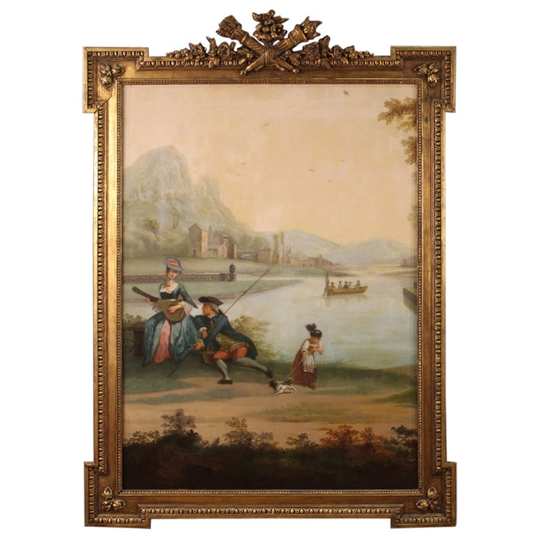 18th Century Oil on Canvas Dutch Antique Gallant Scene Landscape ...