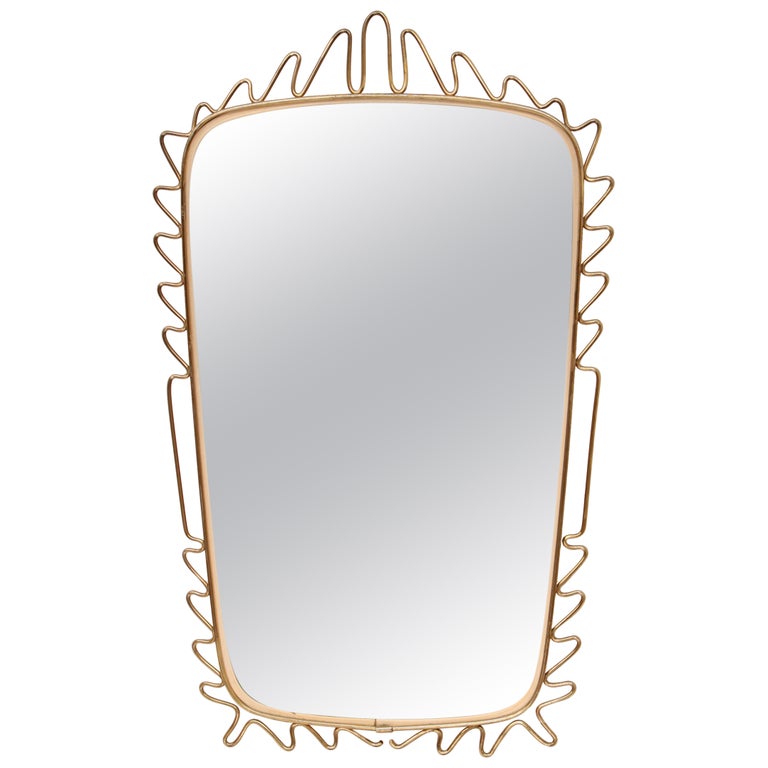 Vintage Elongated Mirror with Ornate Brass Edge, 1960s For Sale at 1stDibs