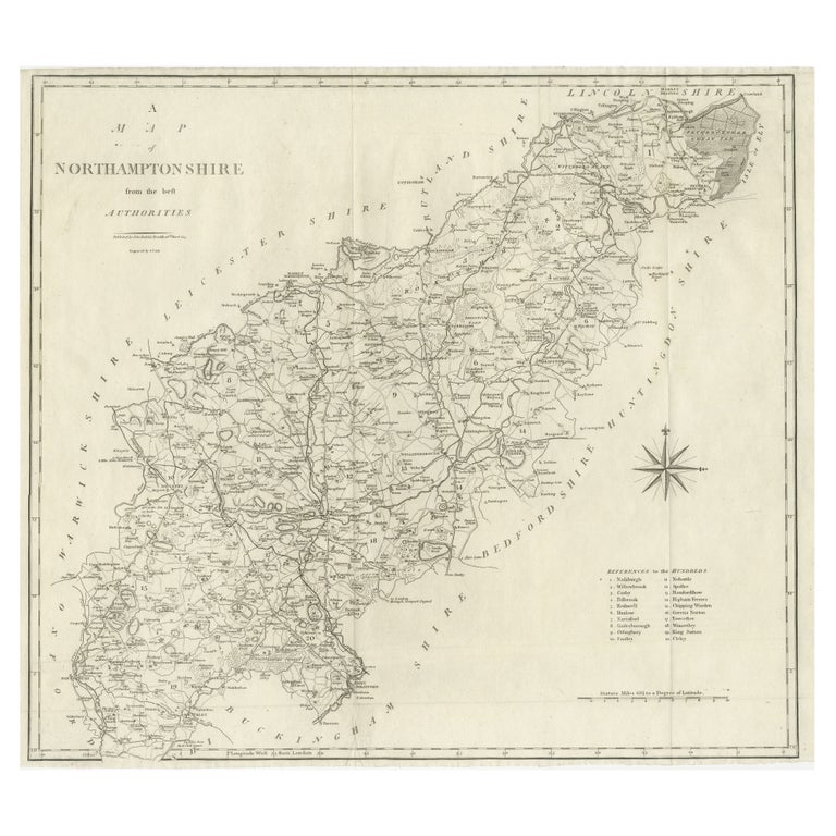 Large Antique County Map of Northamptonshire, England For Sale at 1stDibs