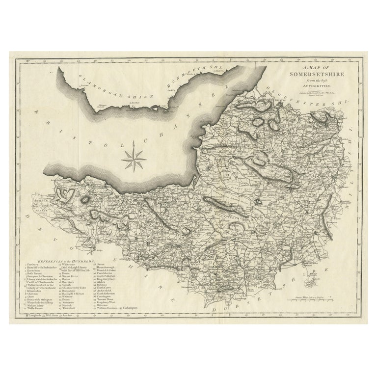 Large Antique County Map of Somersetshire, England For Sale at 1stDibs