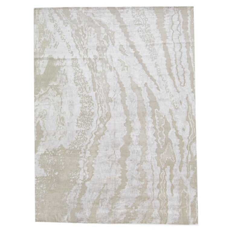 Organic Modern Style Wool and Silk Rug in Beige with Abstract Design ...