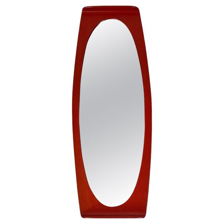 Italian Modern Oval, Brick Red, Curved Wood Wall Mirror, 1970s For Sale ...