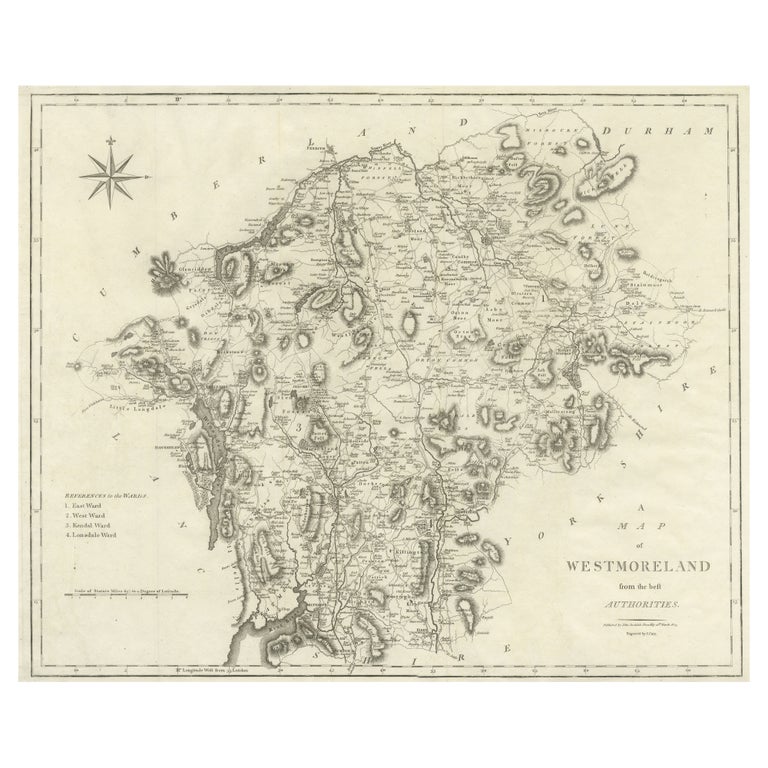 Large Antique County Map of Westmorland, England For Sale at 1stDibs