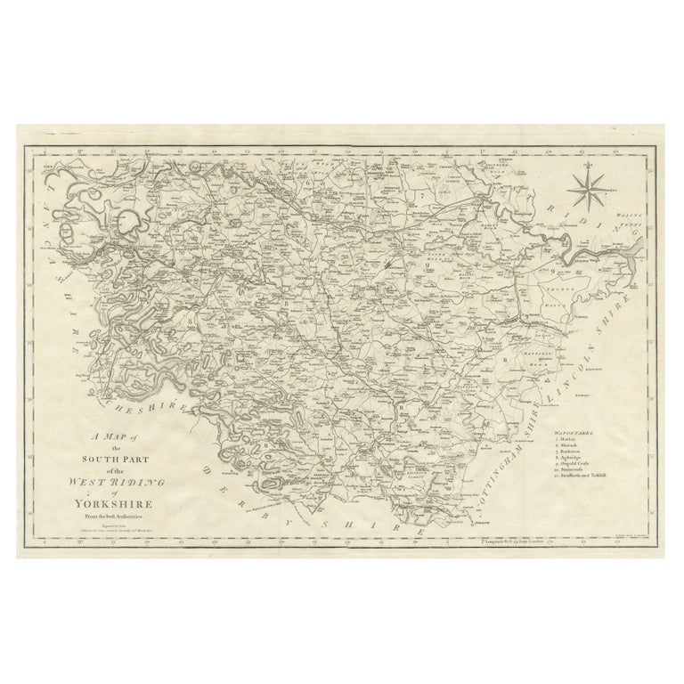 Large Antique County Map of the West Riding of Yorkshire 'South Part ...