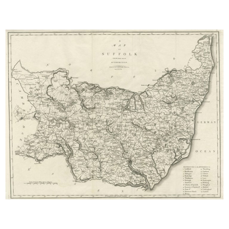 Large Antique County Map of Suffolk, England For Sale at 1stDibs