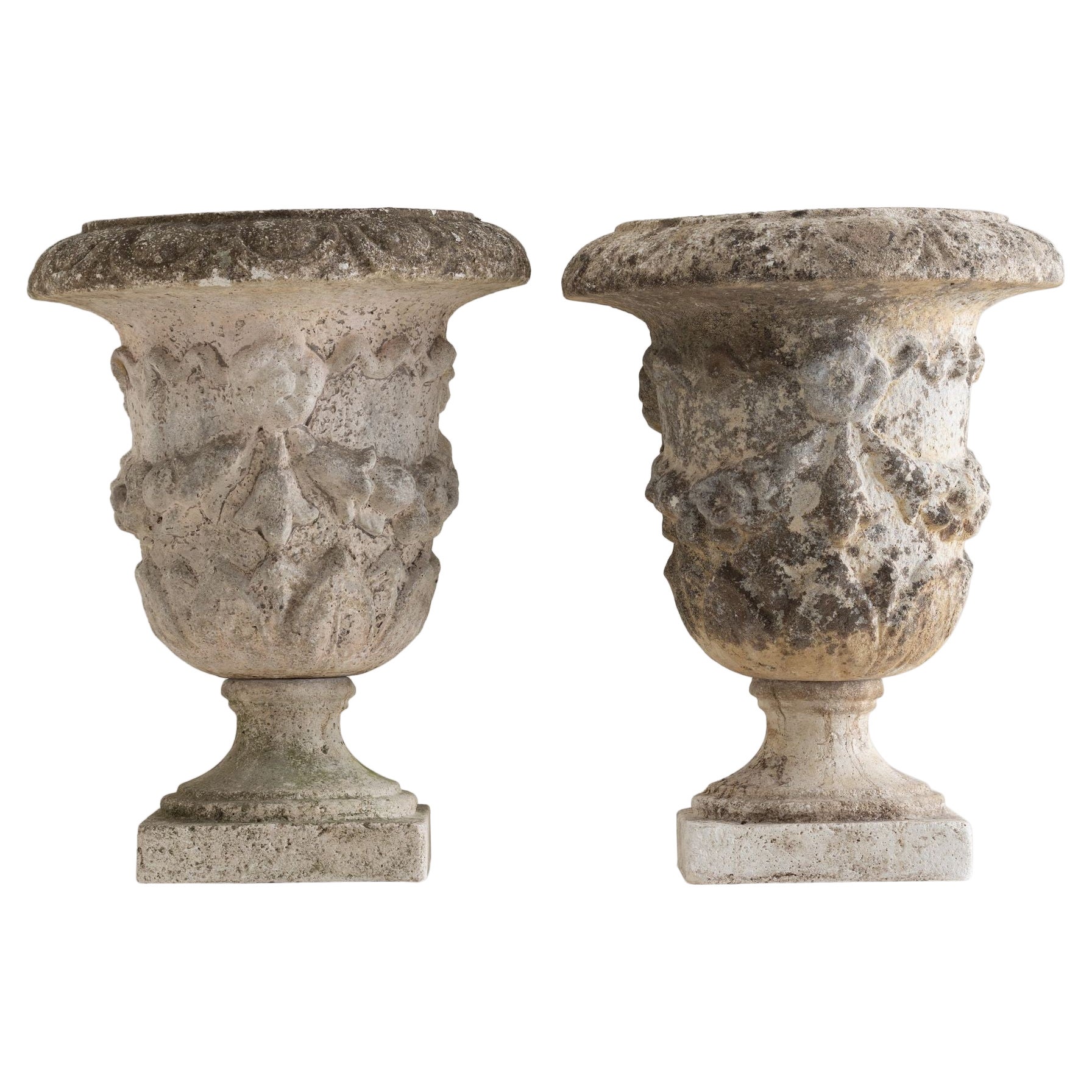 Pair of 19th Century French Concrete Urns at 1stDibs