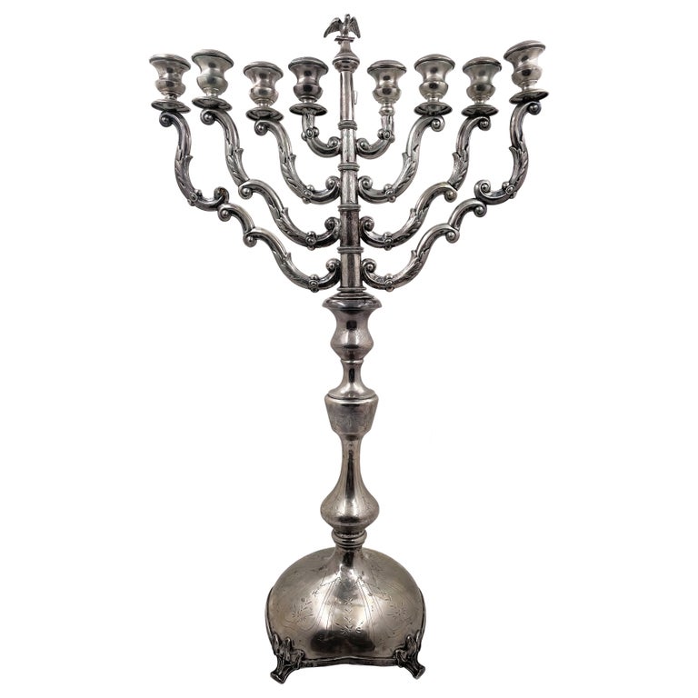 Austrian Silver 19th Century Monumental Chanukah Menorah Art Nouveau ...