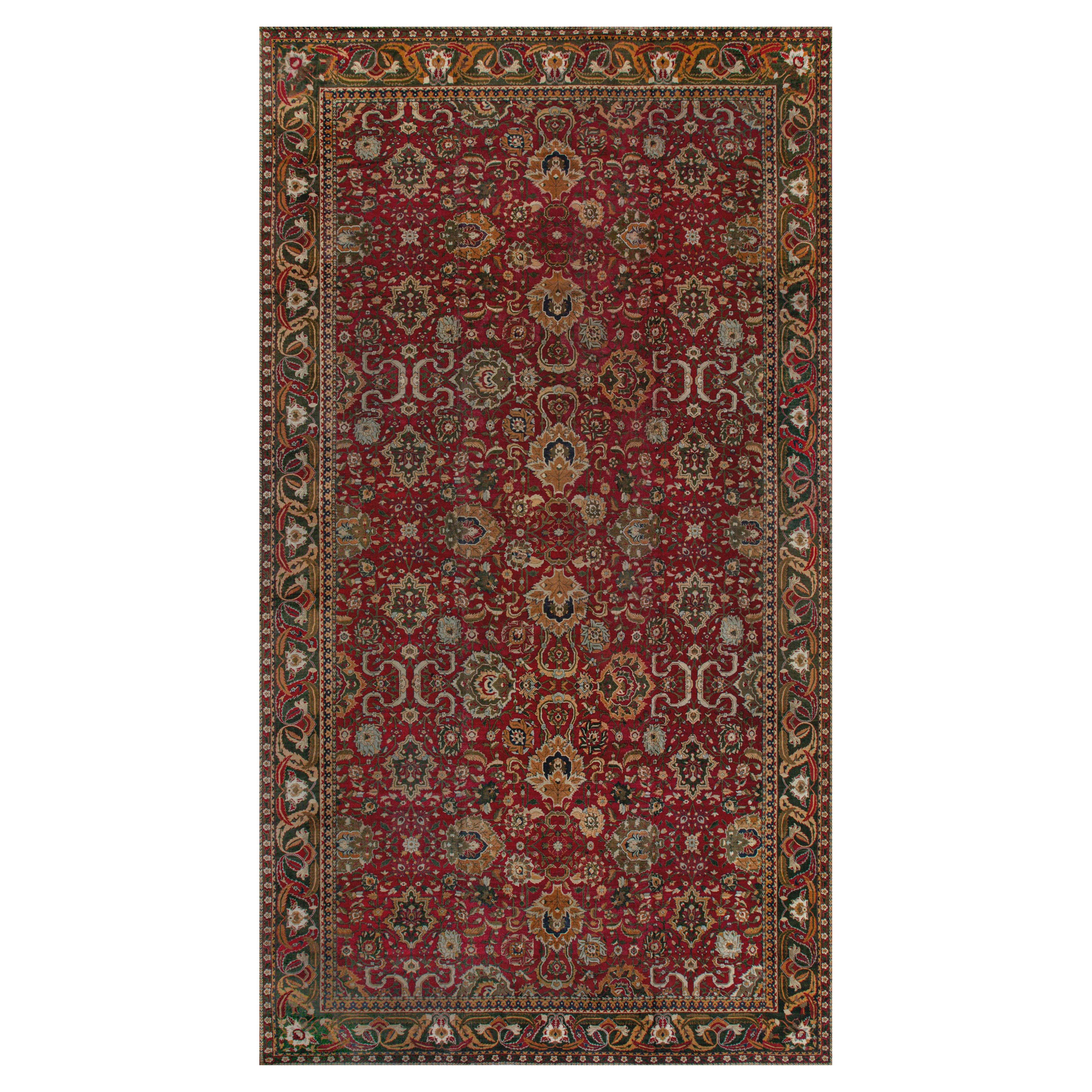 Oversized Indian Red and Green Wool Agra Palace Carpet, 19th Century ...