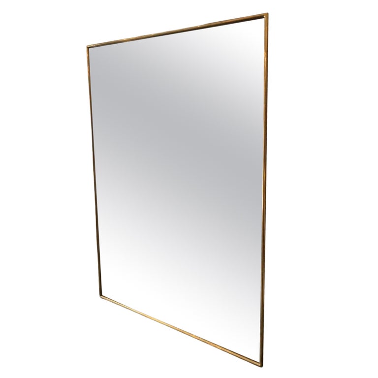 Handsome Rectangular Midcentury Brass Mirror, Italy For Sale at 1stDibs