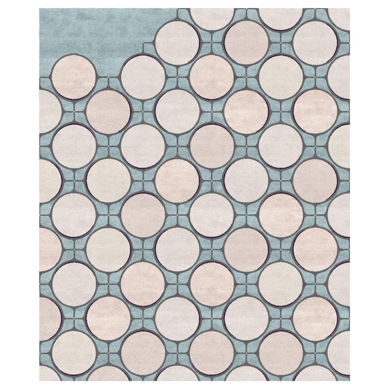 Geometric Pattern Beige Blue Modern Rug for Living Room, Sacre-Coeur ...