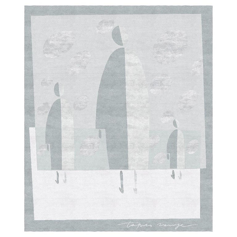 Modern Grey White Rug Avant-Garde Pattern Silk Wool, Men, Large For ...