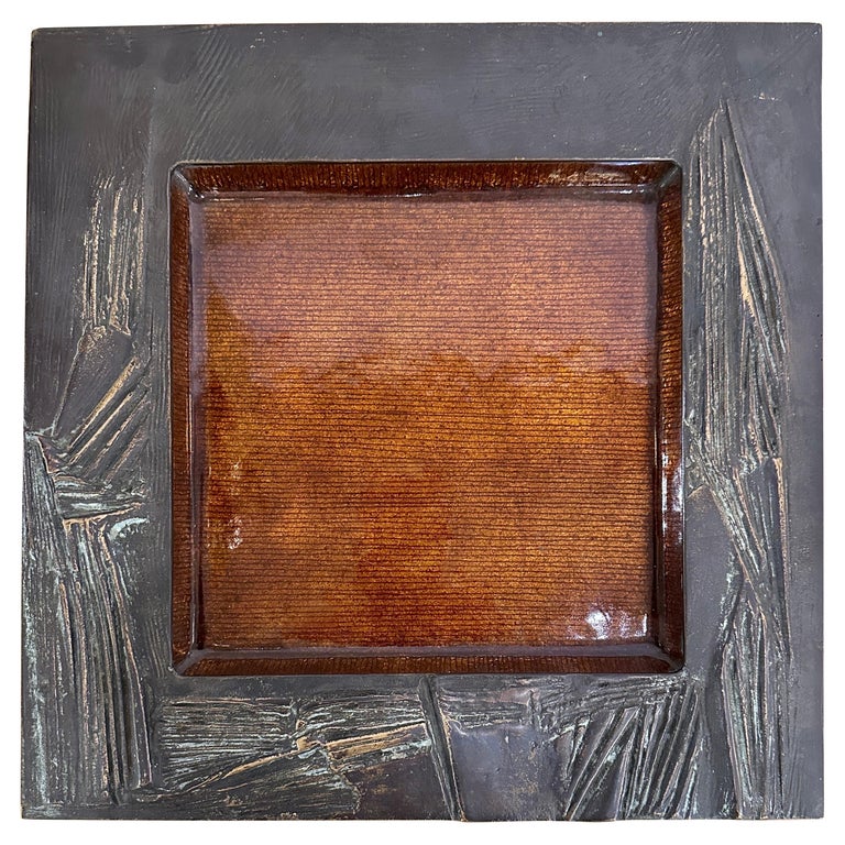 Bronze Modernist Large Square Bowl Sculpture, Signed Del Campo - Italy ...