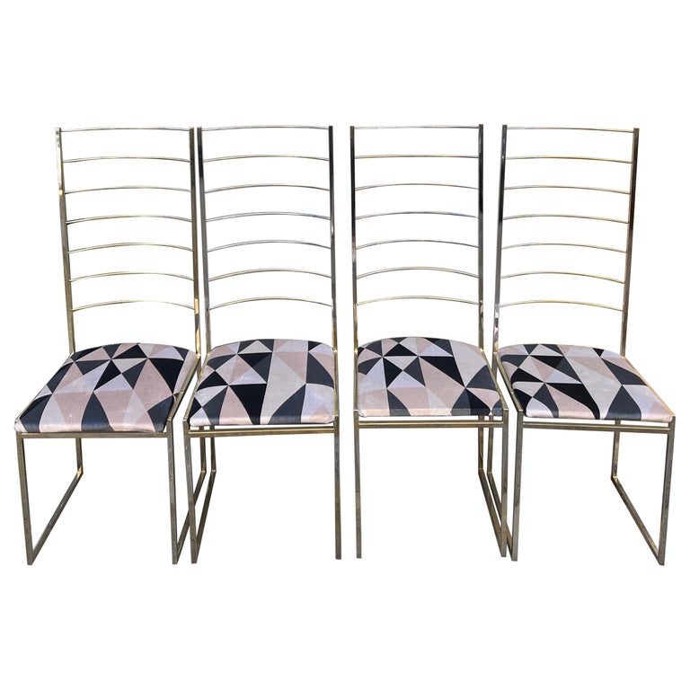 Set of 4 Gold Metal Chairs with Geometric Velvet Seating Kirkby, 1980s ...
