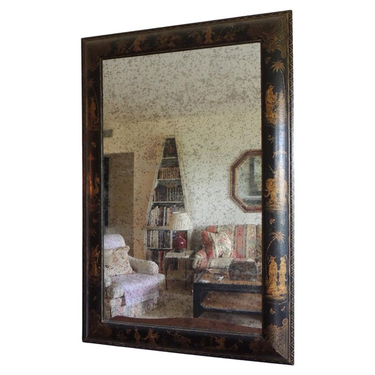 Rectangular Antique Style Chinoiserie Lacquer and Gold Wall Mirror For ...