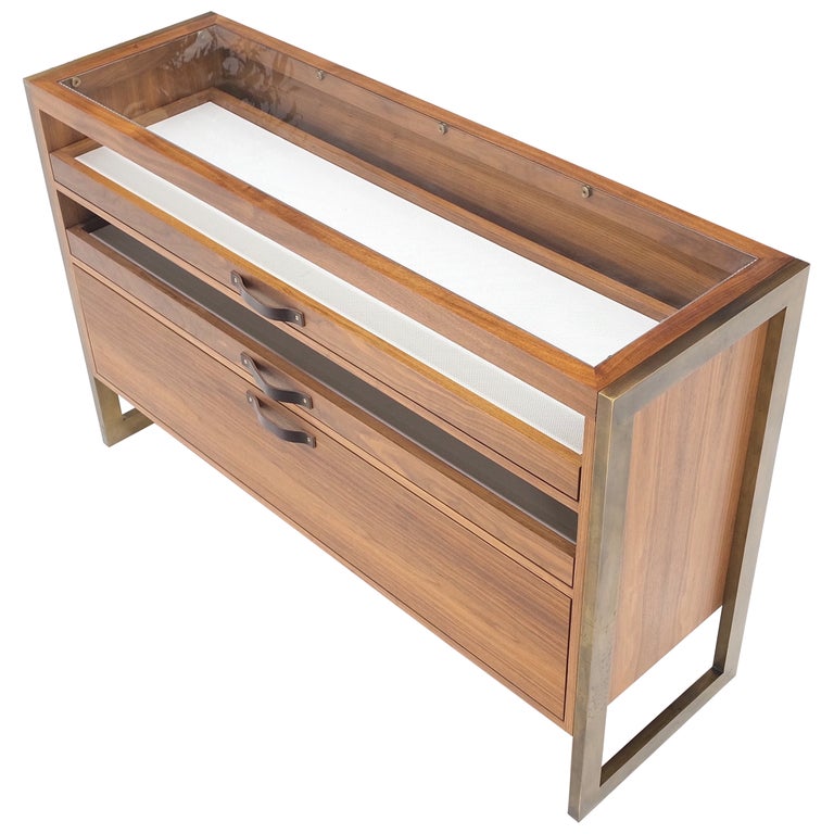 Unusual Mid-Century Modern Solid Walnut Console Sofa Table with Drawers Mint! For Sale at 1stDibs