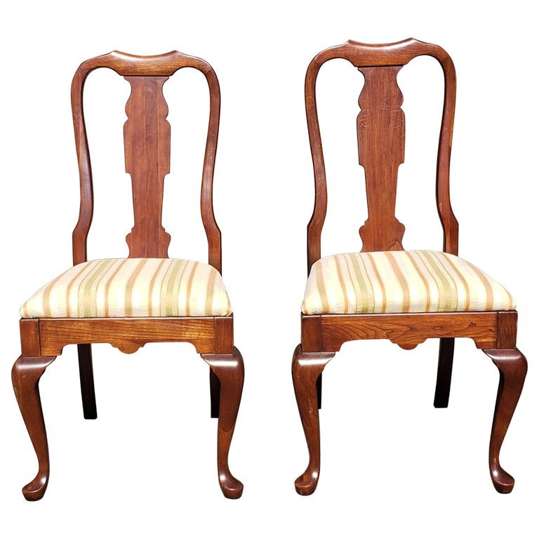 Pair 20th C. Pennsylvania House Cherry Upholstered Seat Queen Anne Side ...