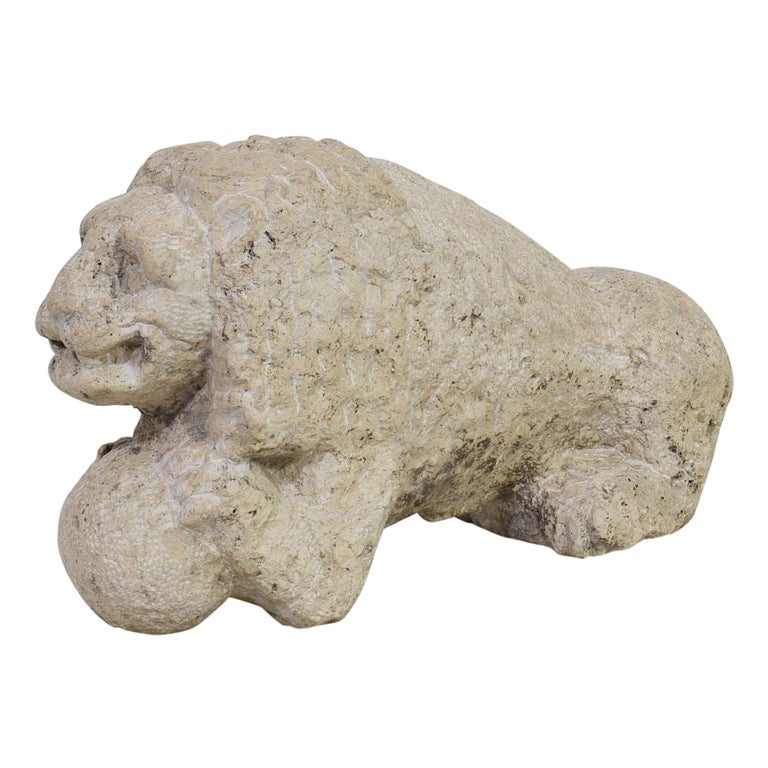 Italian 17/ 18th Century Carved Stone Lion Holding a Ball For Sale at ...