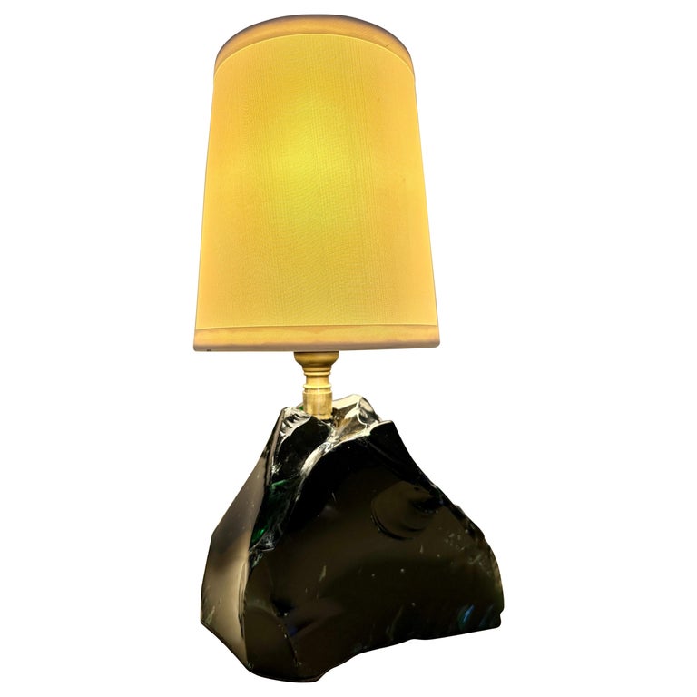 Obsidian Emerald Green Glass Table Lamp For Sale at 1stDibs