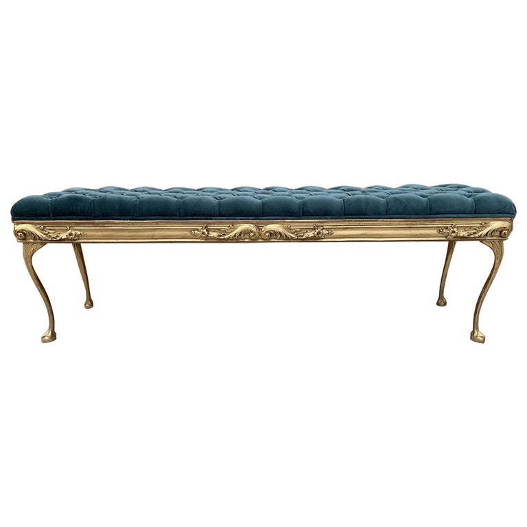 Hollywood Regency Style Italian Gold Ornate Tufted Bench Newly ...