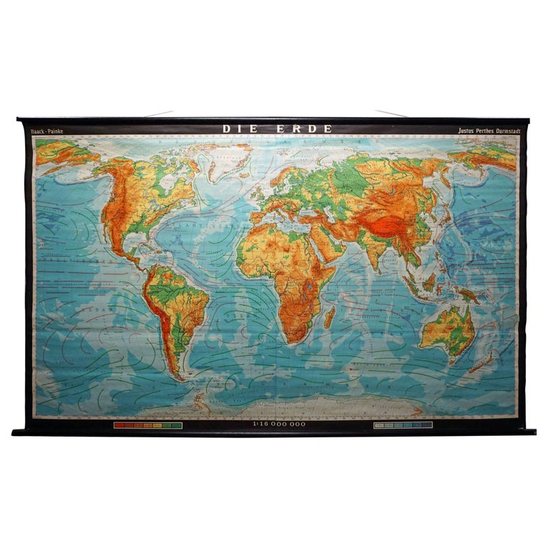 Vintage Mural World Map Earth Poster Pull-Down Wall Chart Poster Print ...