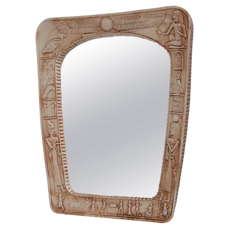 Vintage Italian Ceramic Mirror with Egyptian Graphics For Sale at 1stDibs