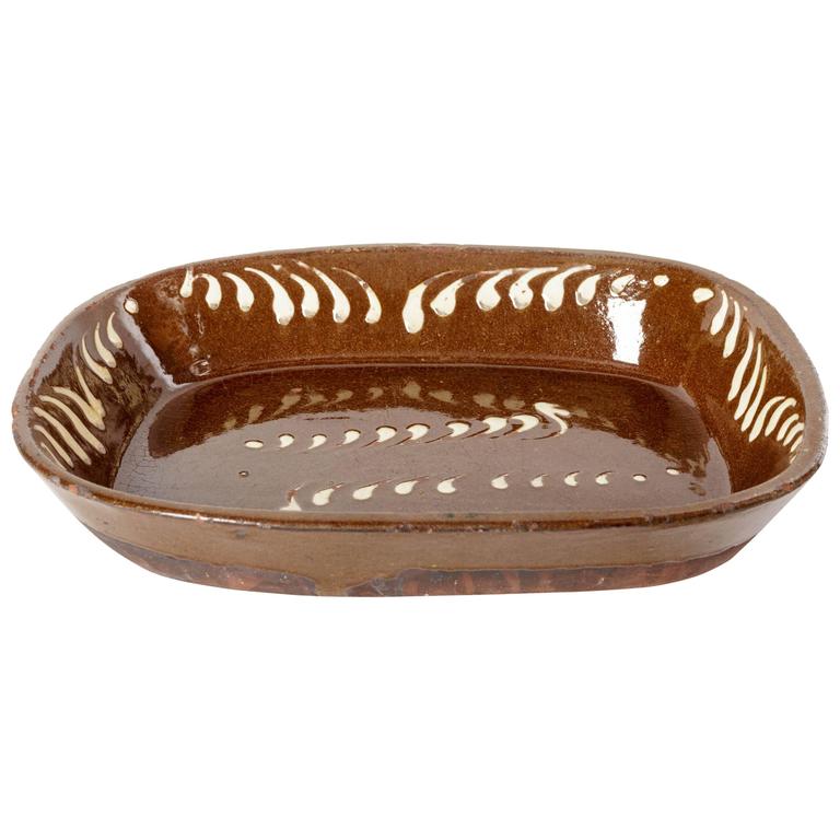 Large 19th Century English Slipware Baking Dish with Off-White ...
