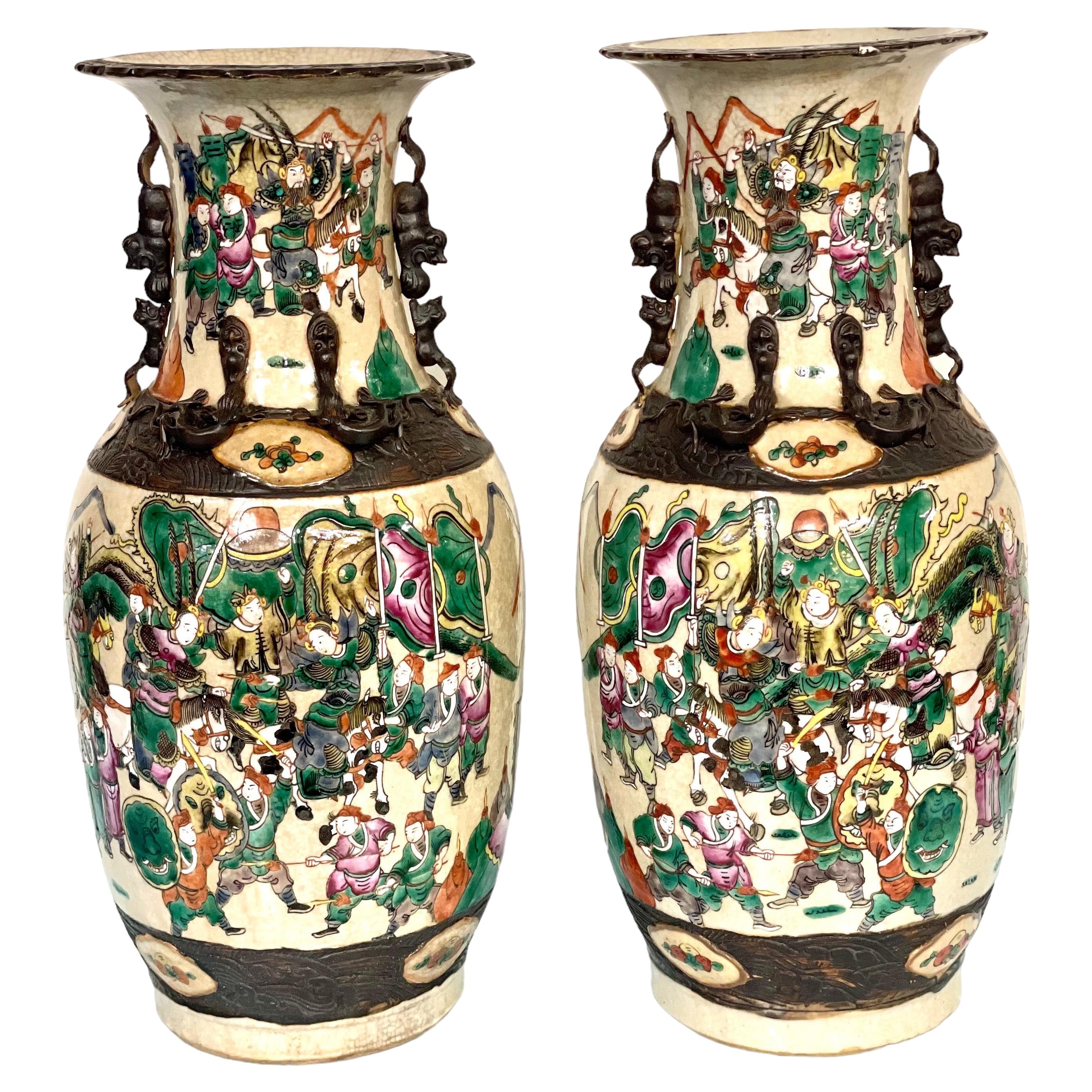 Pair of Chinese Baluster Vases in Nanjing Crackle Glaze For Sale at 1stDibs