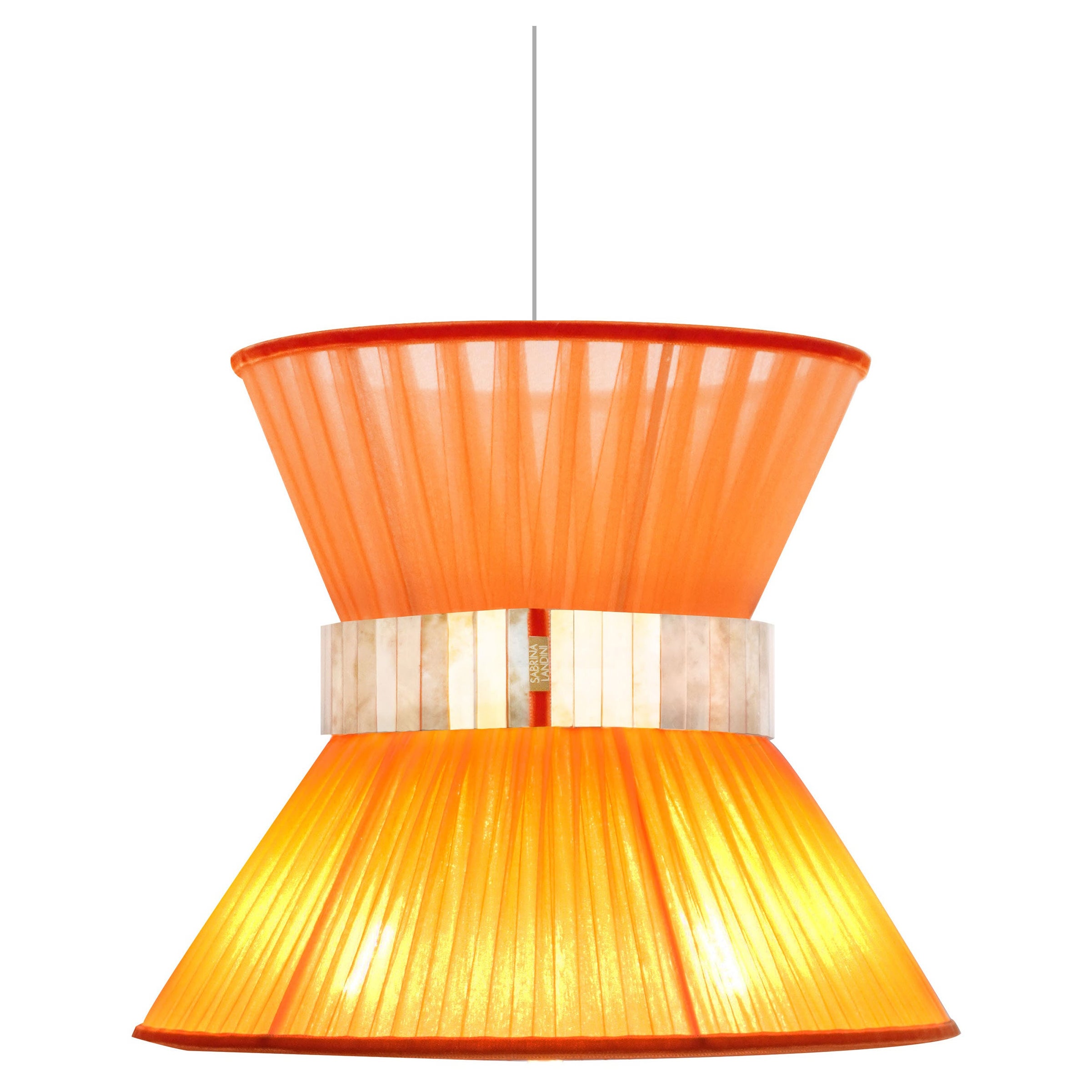 Tiffany Hanging Lamp 60 cm copper Silk and Silvered Glass Handmade in ...