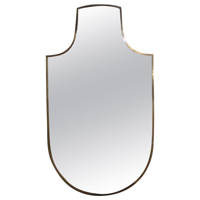 Italian Modern Brass Shield Shaped Mirror For Sale at 1stDibs