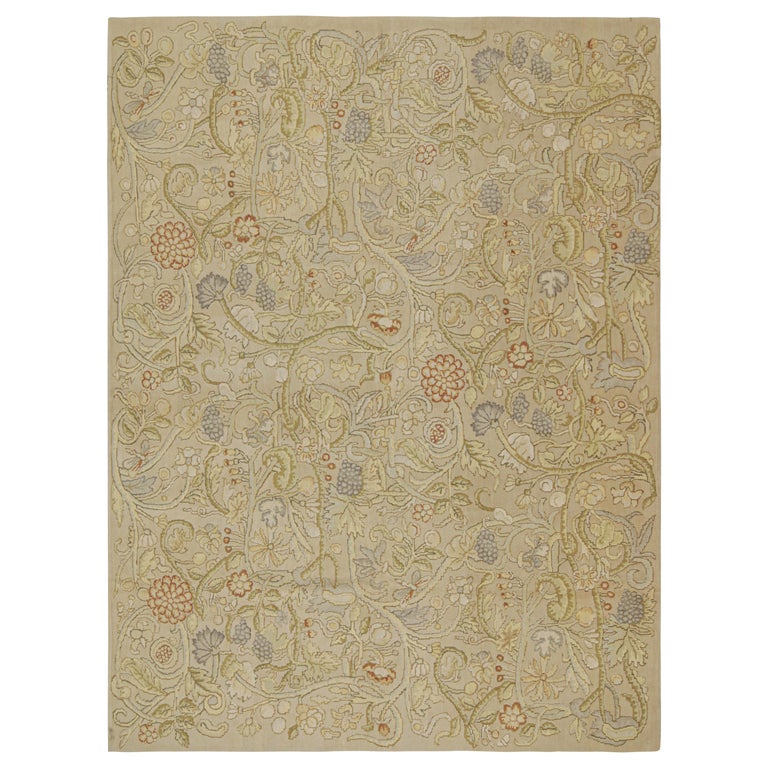Rug and Kilim’s English Tudor Style Flatweave in Beige with Floral ...