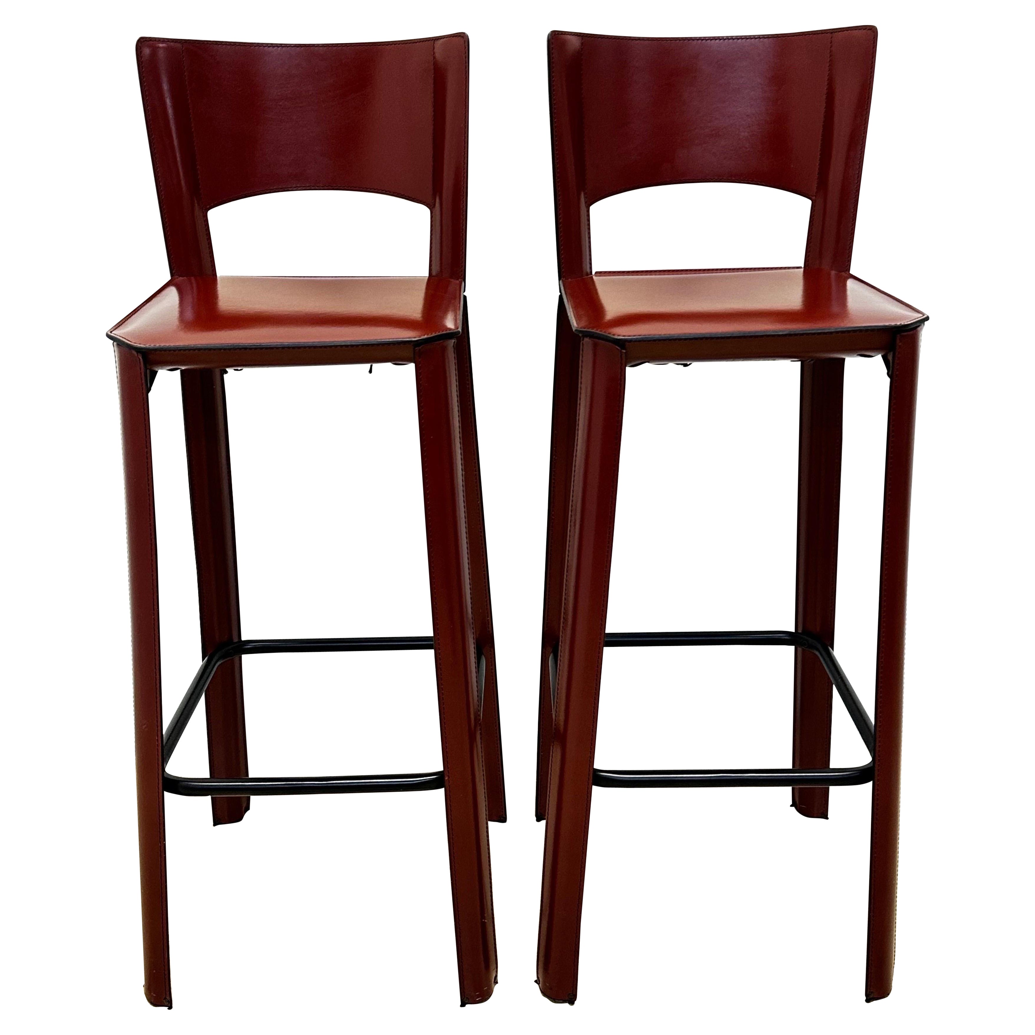 Brazilian Midcentury De Couro Deep Red Leather Bar Stools, Set of Two ...