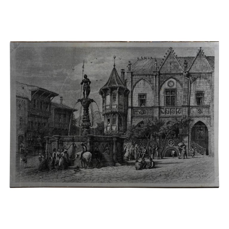 Metal Plate Print of a Well, Signed and Dated 1876 by C. Werner 1H223 ...