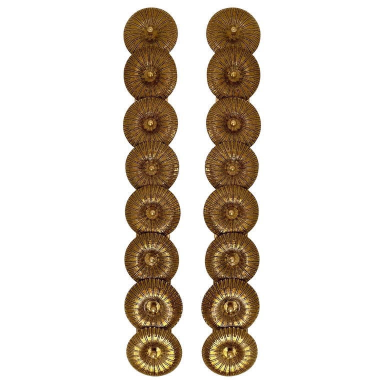Large Contemporary Pair of Brass Gold Leaf Murano Glass Sconces, Italy ...
