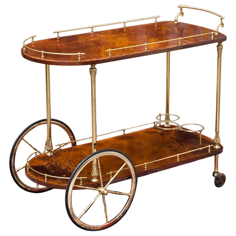 Aldo Tura Light Brown Goatskin Bar Cart 1960s For Sale at 1stDibs