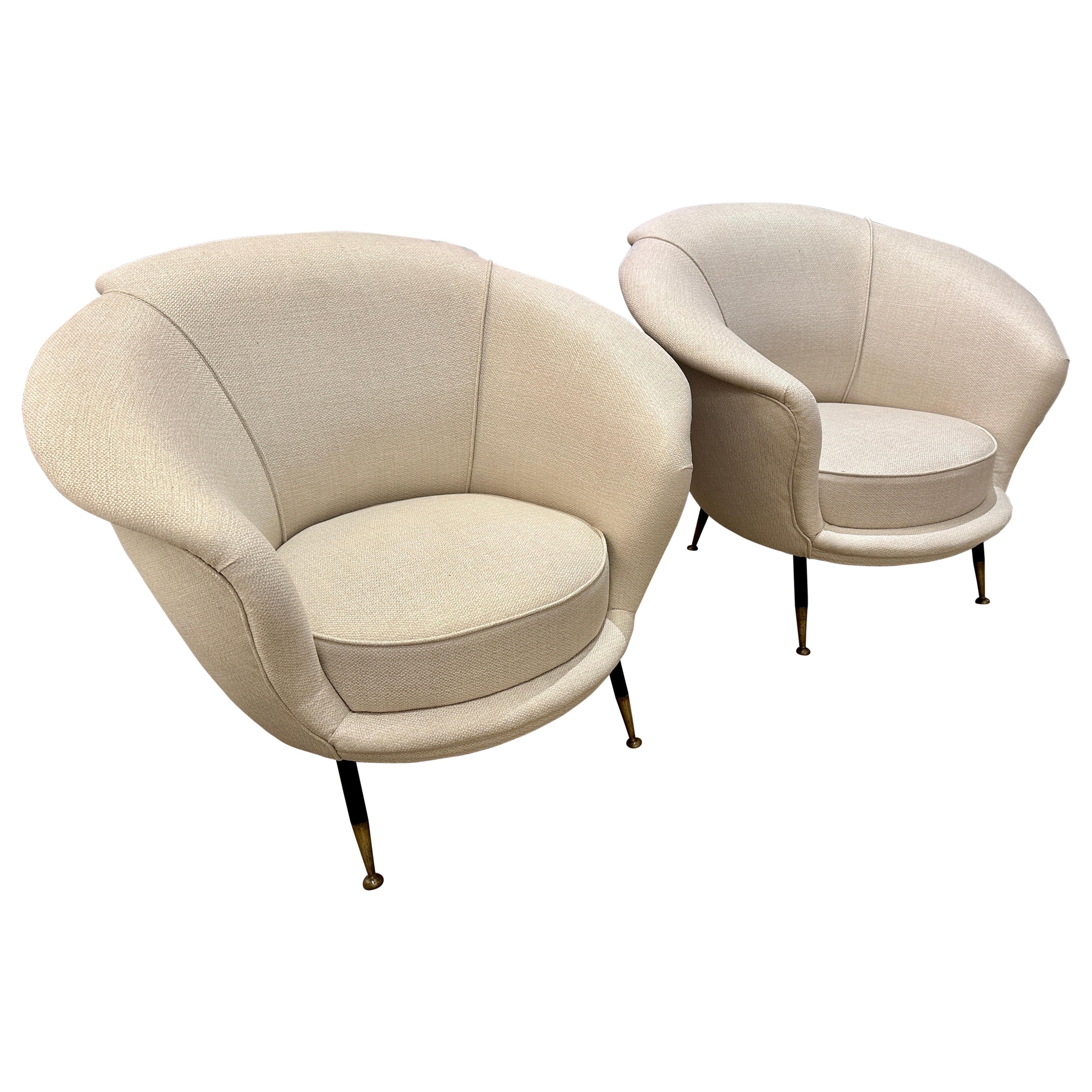 Pair of Italian Deco Sculptural Armchairs For Sale at 1stDibs