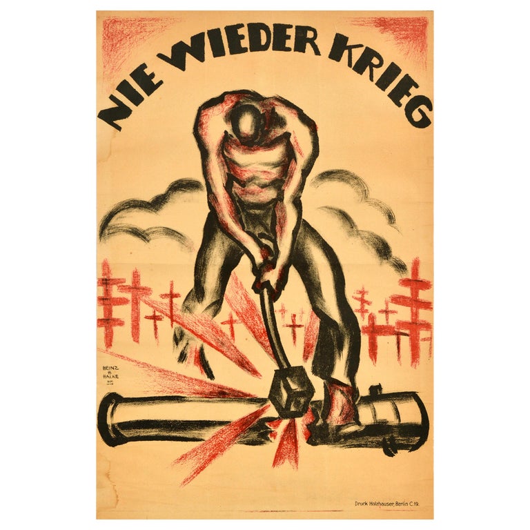 Original Antique WWI Poster Nie Wieder Krieg Never Again War Grave ...