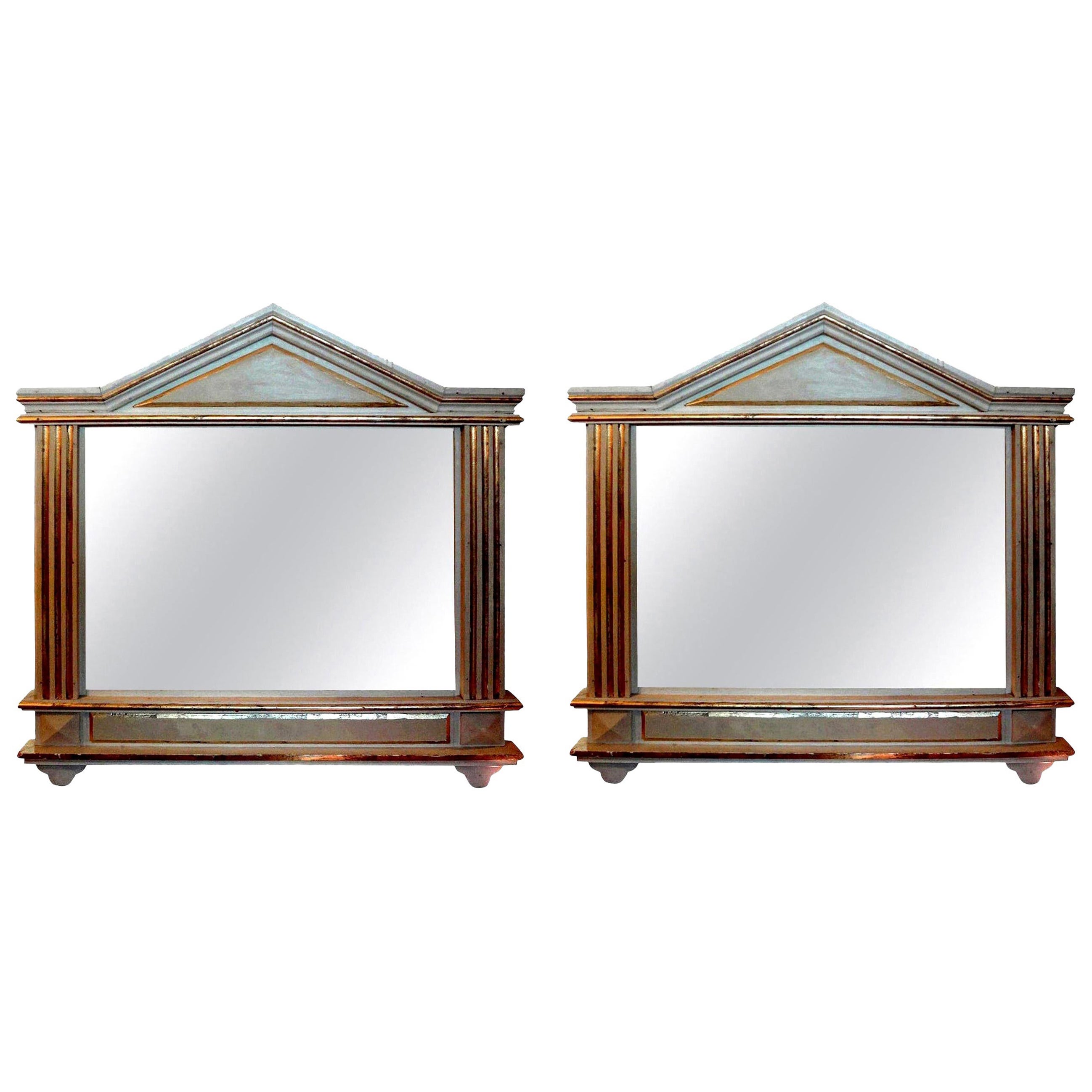 Pair of Giltwood and Polychrome-Decorated Antique Italian Mirrors For ...