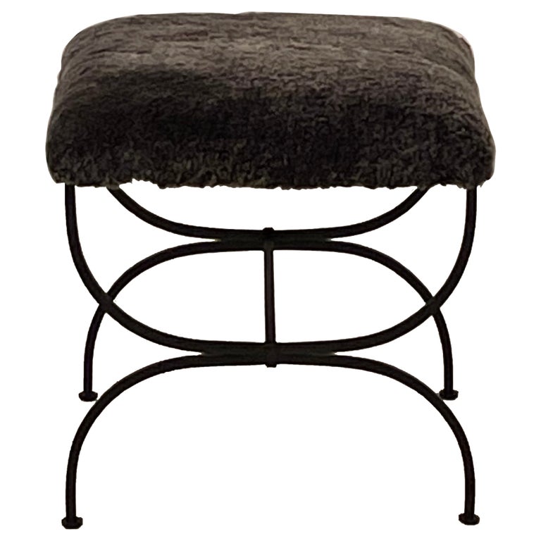 Grey Fur 'Strapontin' Stool by Design Frères For Sale at 1stDibs