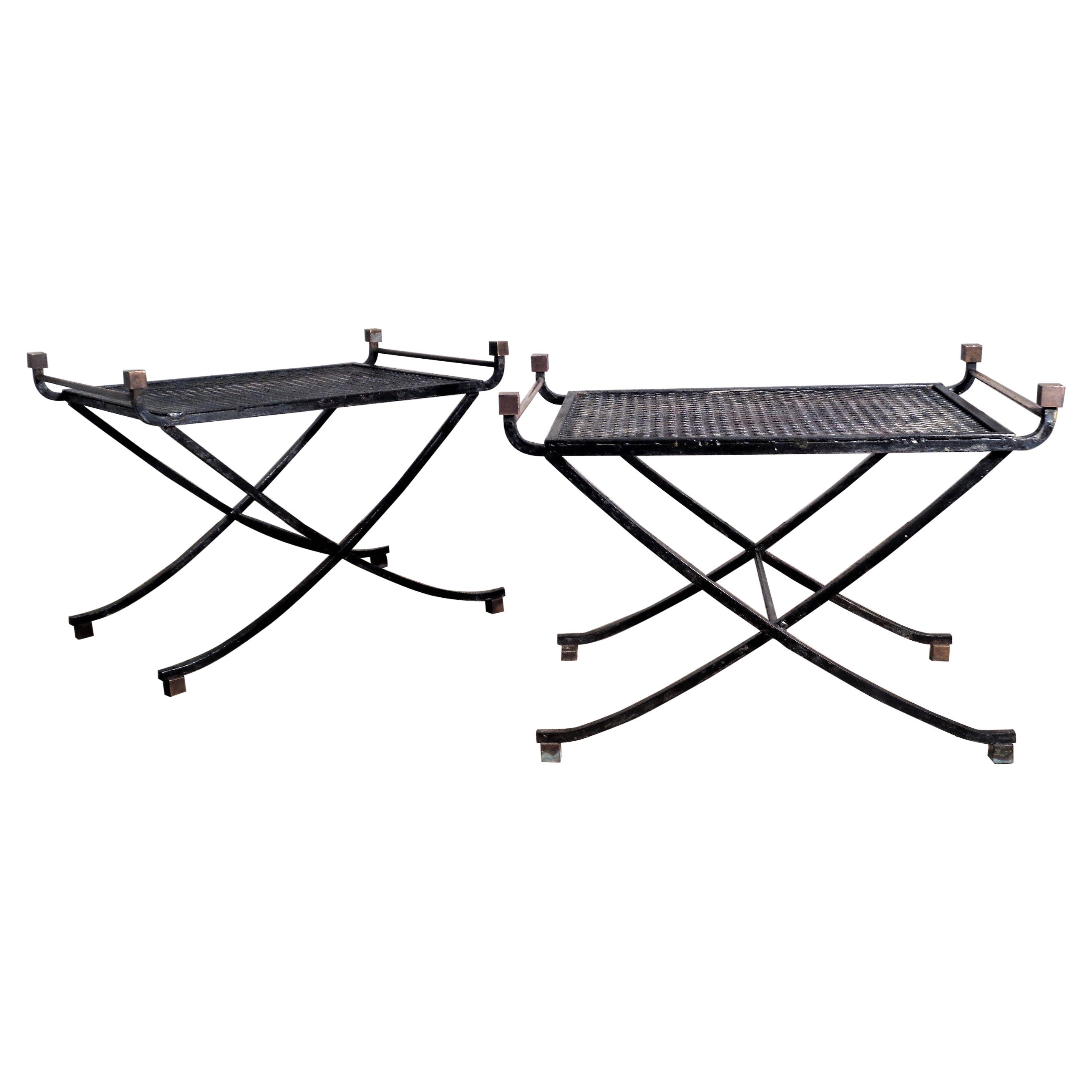 Pair Iron and Bronze X Base Benches at 1stDibs