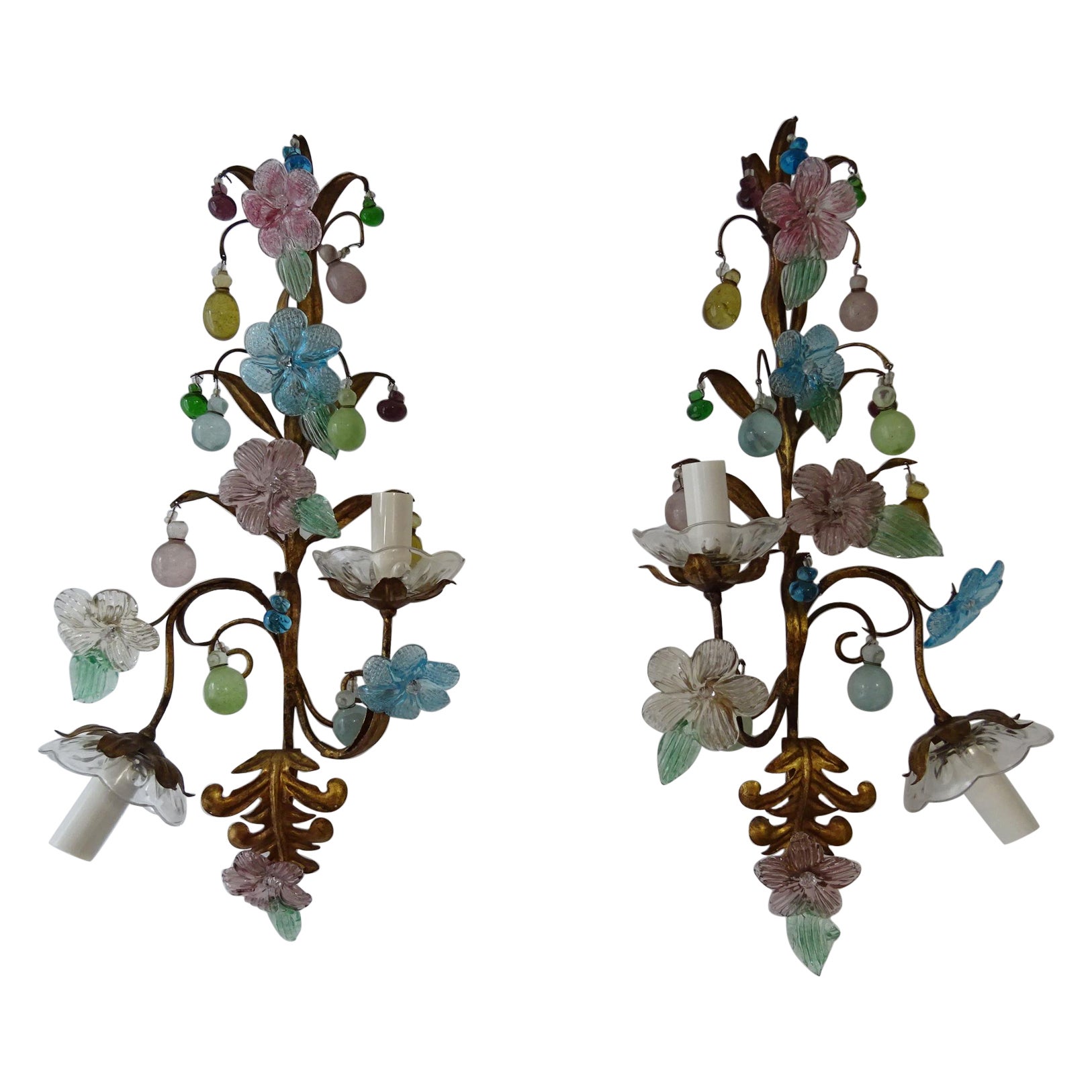 French Confetti Pastel Colorful Murano Glass Opaline Sconces, circa ...