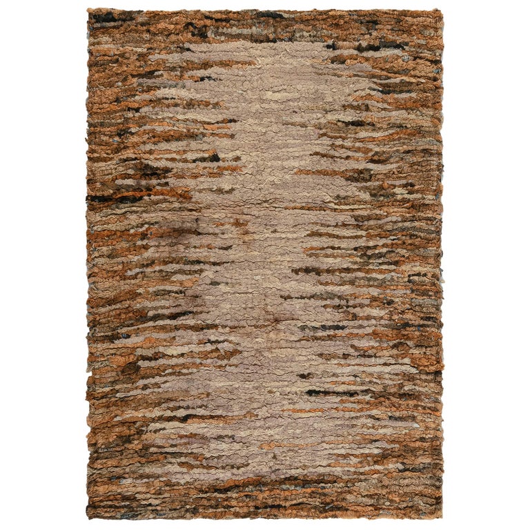Collection Midcentury Hand Knotted Wool Rag Rug For Sale at 1stDibs