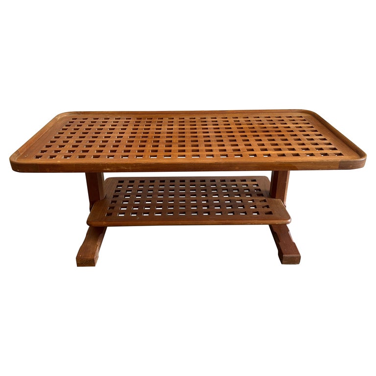 Excellent Midcentury Danish Modern Solid Teak Lattice 2 Tier Coffee ...