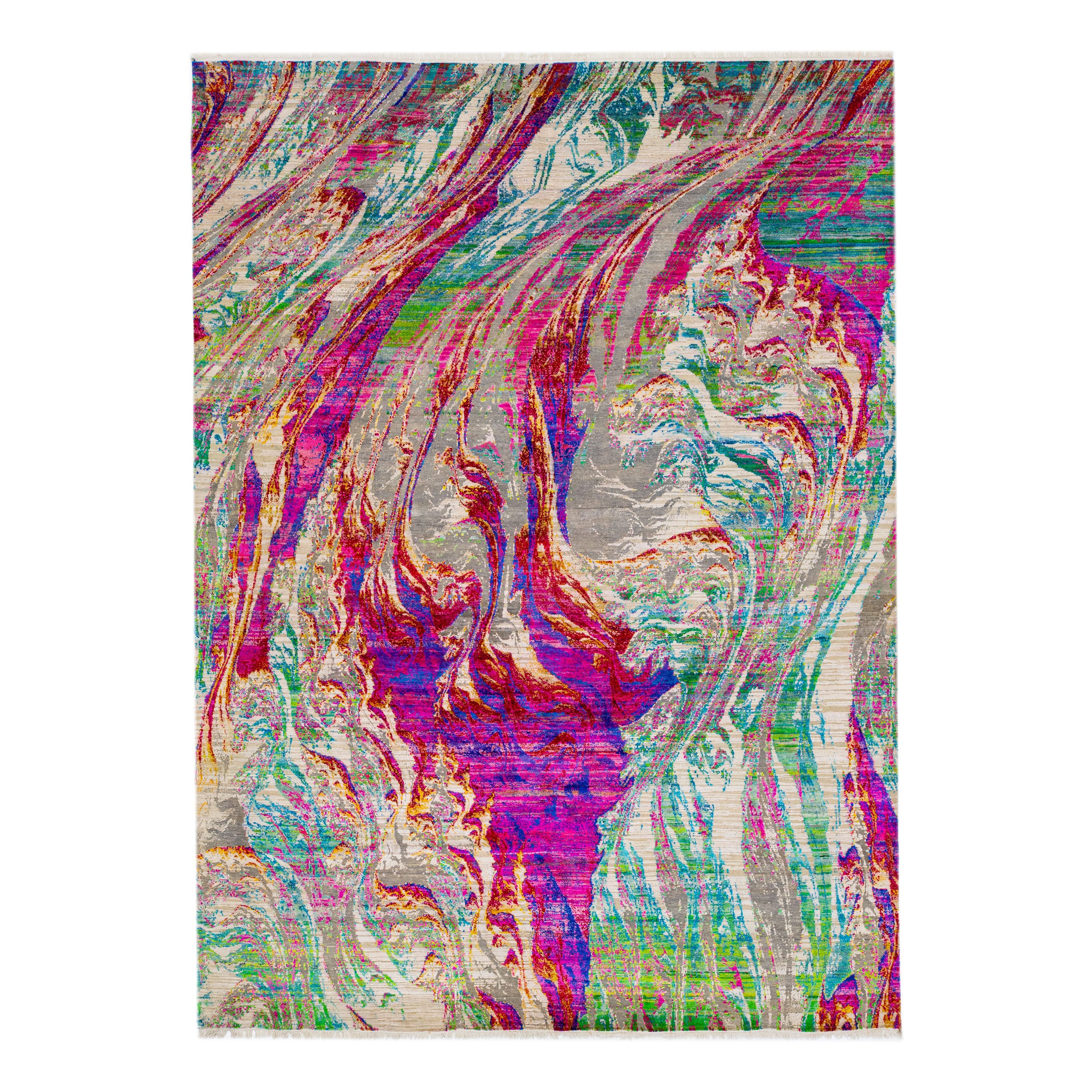 Modern Moroccan Style Wool Rug with Allover Multicolor Abstract Design ...