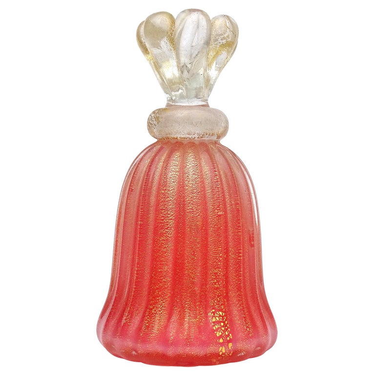 Murano Coral Orange Gold Leaf Italian Art Glass Small Vanity Perfume ...