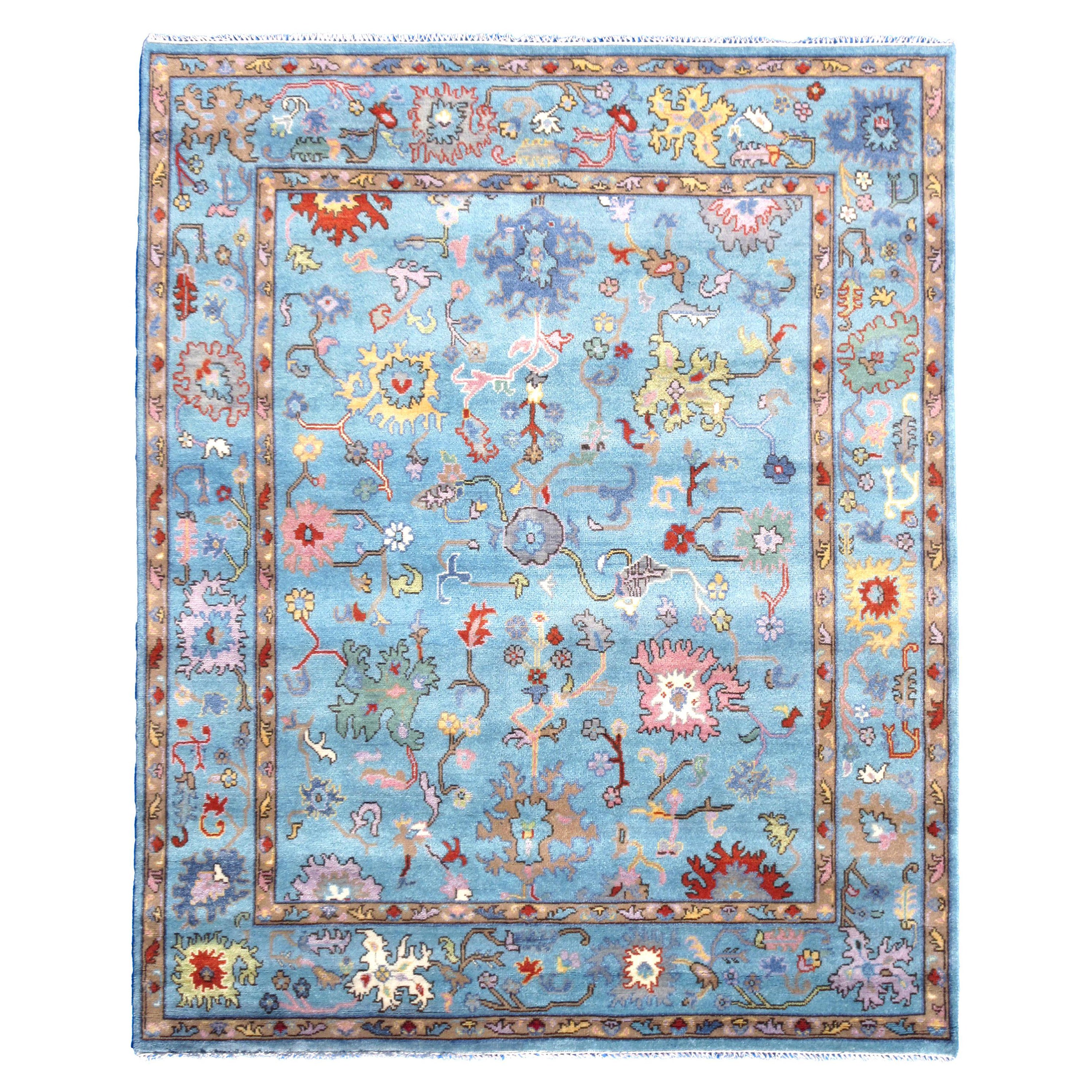 Light-Blue Modern Oushak For Sale at 1stDibs