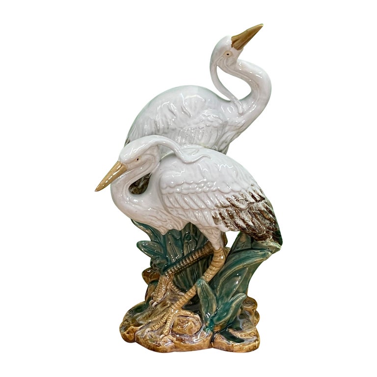 Ceramic Glazed Egret Statue For Sale at 1stDibs