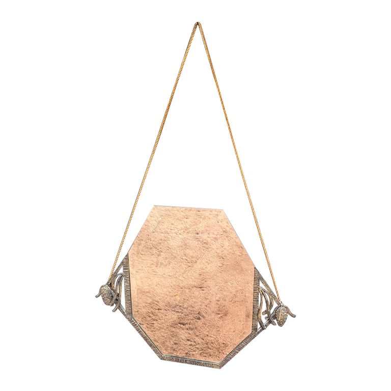 Art Deco Wrought Iron Mirror Decorated with Pine Cones, Beveled Mirror ...